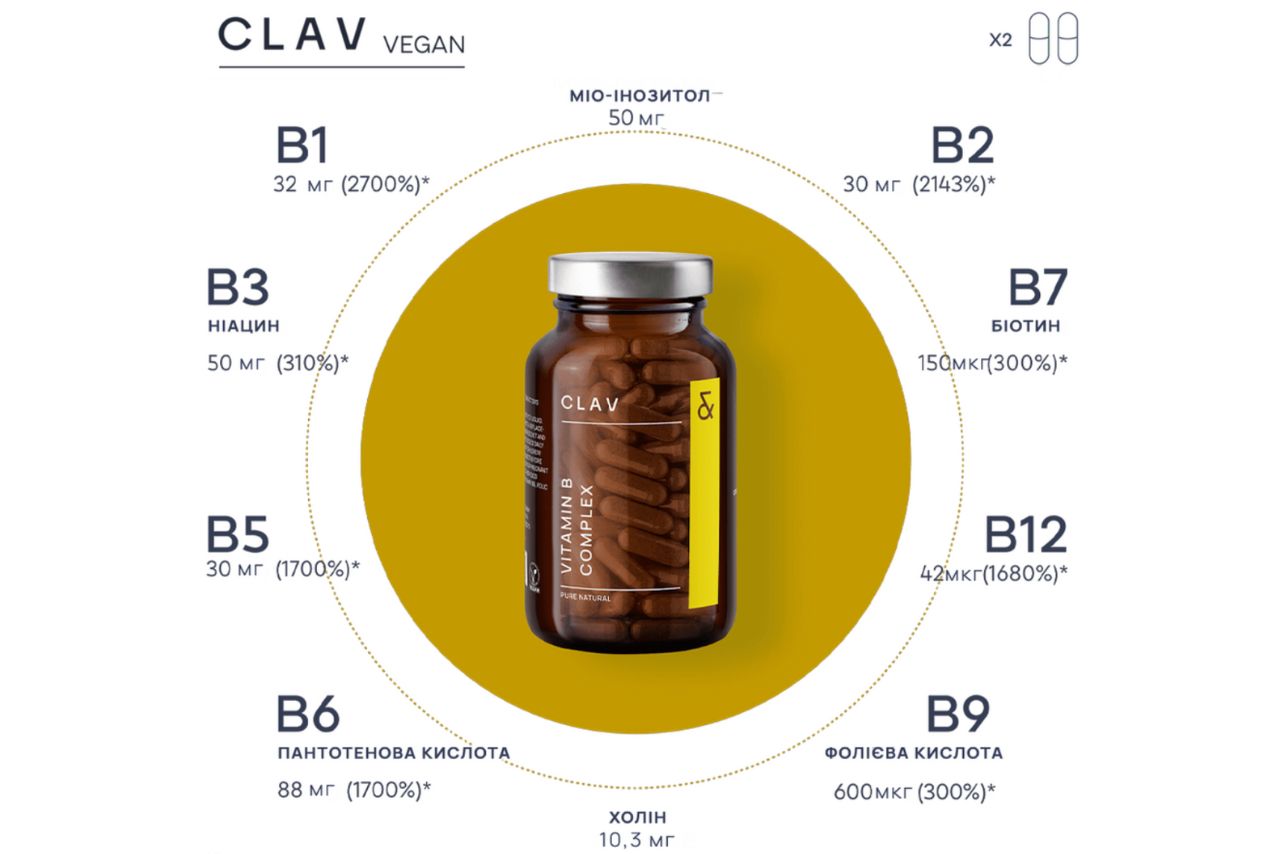 CLAV Комплекс вітамінів групи В VITAMIN B KOMPLEX 120 капсул
